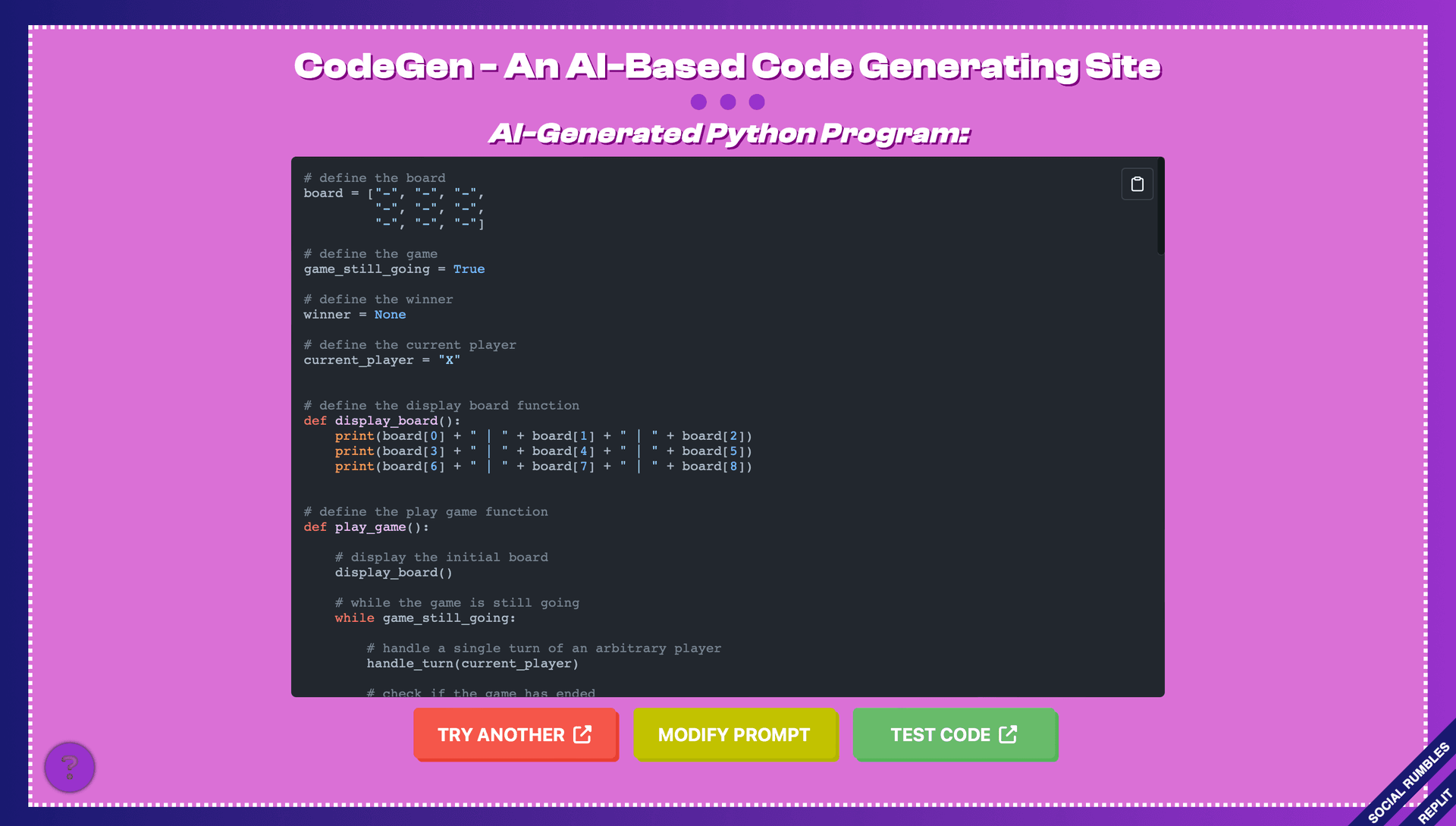 CodeGen - An AI-Based Code Generating Site - Replit