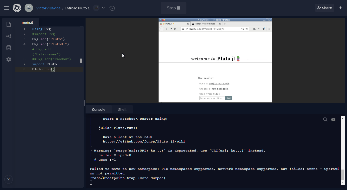 what-is-the-proper-procedure-to-run-plutoui-in-firefox-inside-repl-it